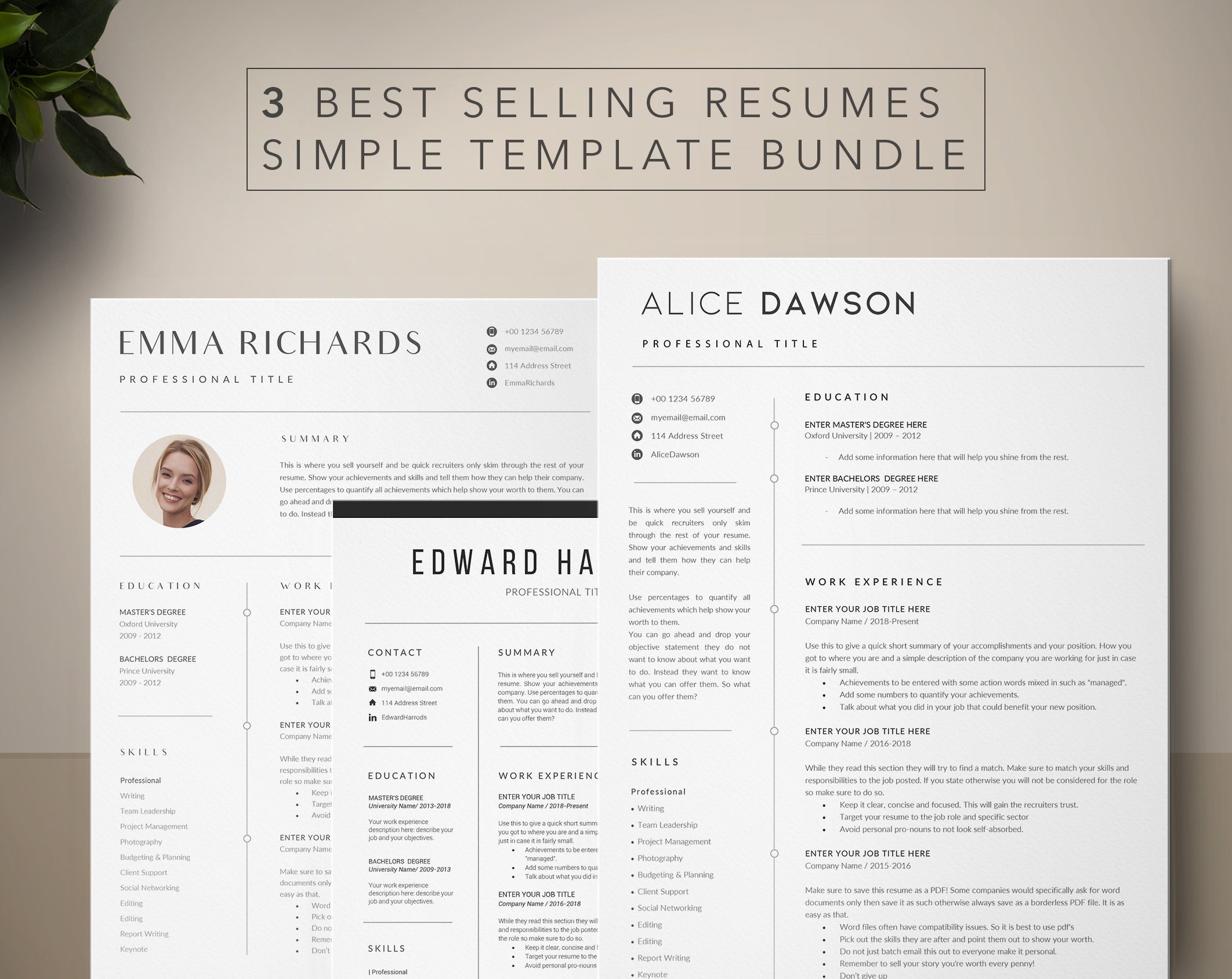 Resume Template Bundle, CV Template Pack, Bes Resume Templates, Resume ...