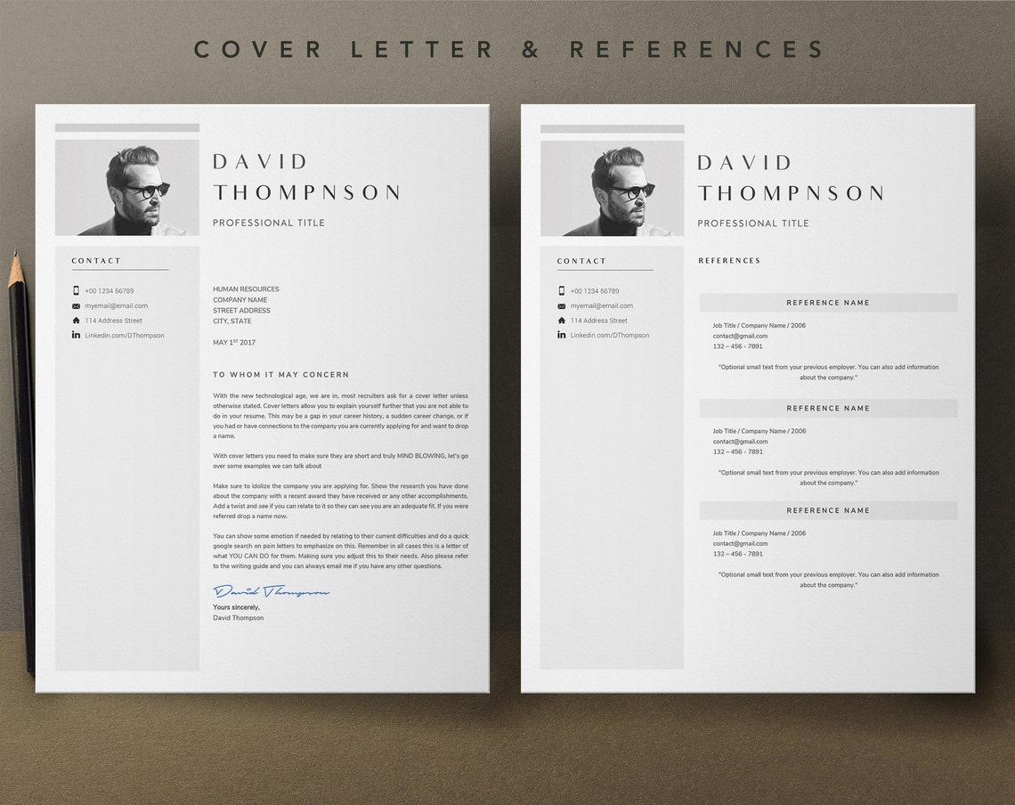 Modern Men Resume Template 2 Pages, CV Template, Cover Letter, Instant ...