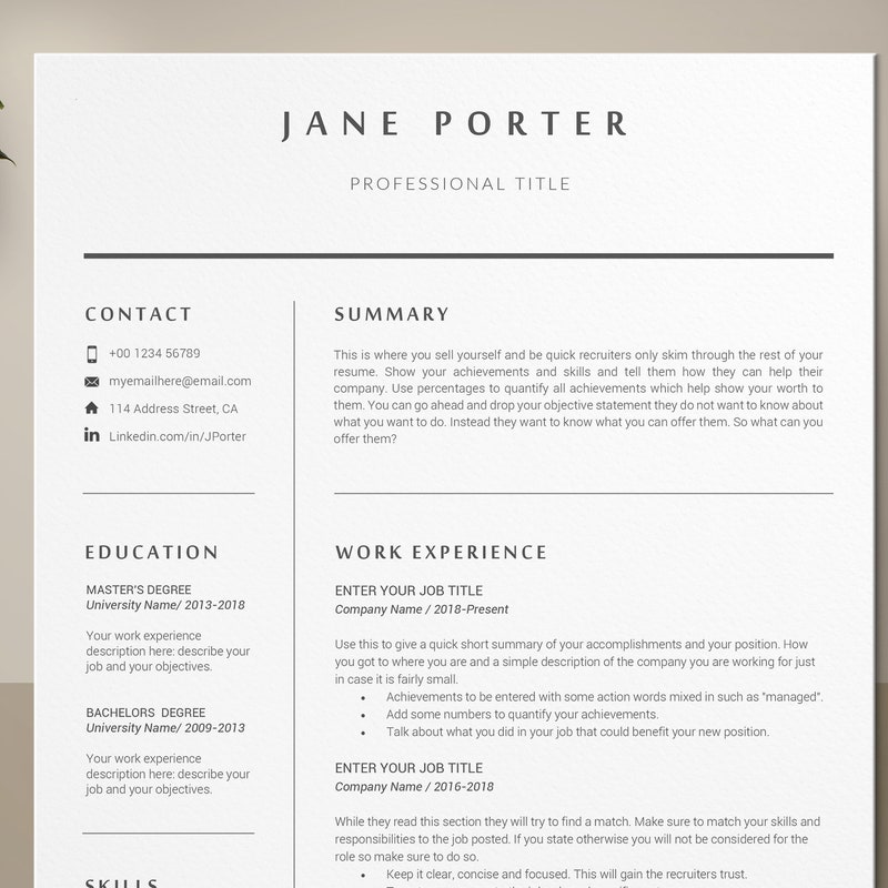 Resume Template/simple - Etsy