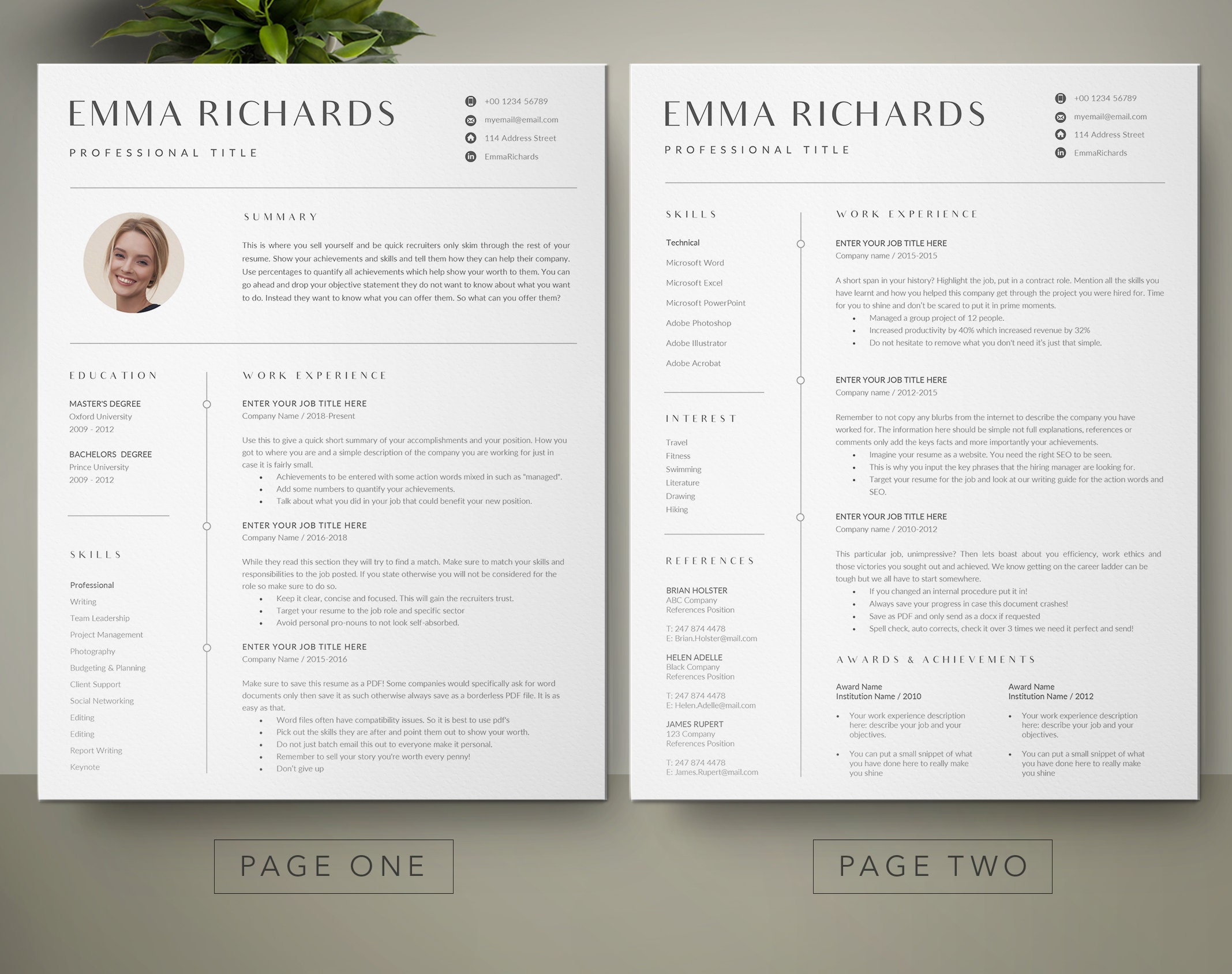 CV Resume Template With Photo, Paper Stationery, CV Template, Modern ...