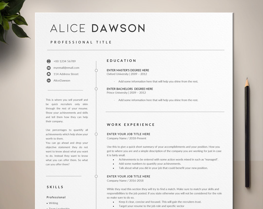 Minimalist Resume Template Word Digital Stationery Resume - Etsy