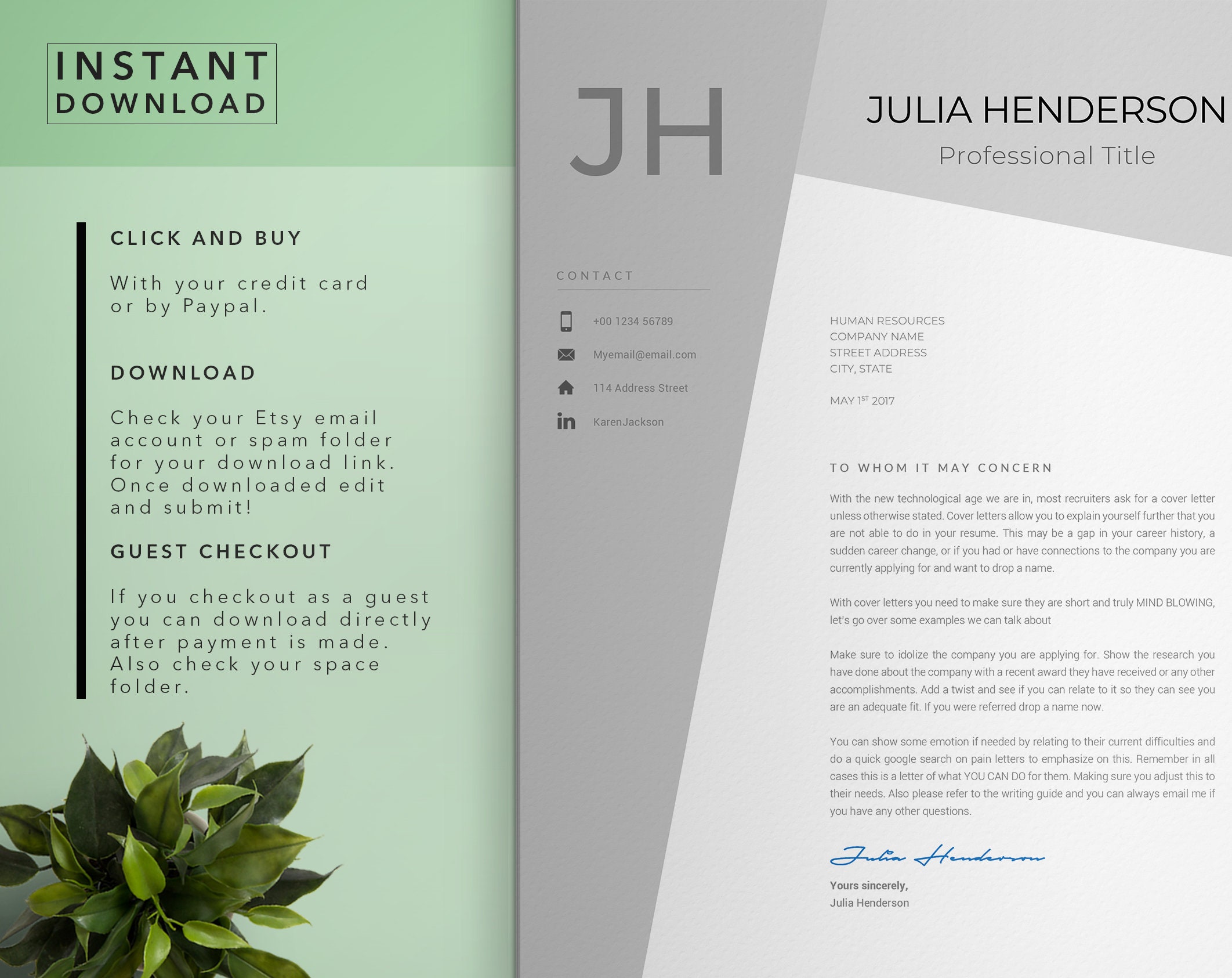 Curriculum Vitae CV Template 2 Page Resume Reference - Etsy UK