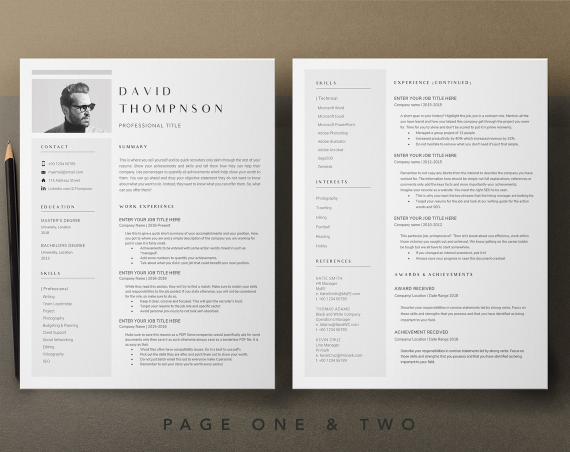 Modern Men Resume Template 2 Pages, CV Template, Cover Letter, Instant ...
