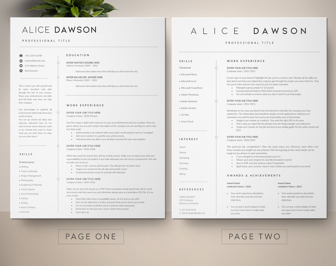 Minimalist Resume Template Word Digital Stationery Resume - Etsy