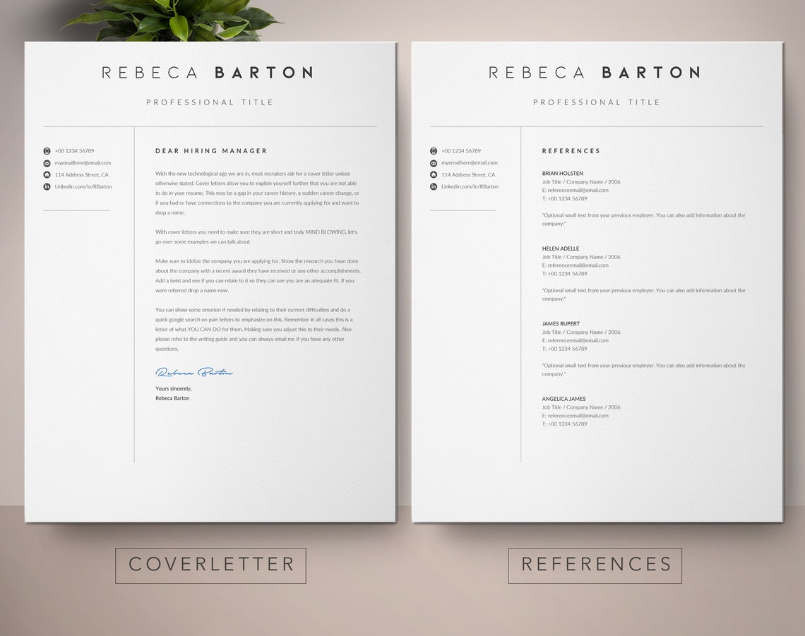 Resume Template Cover Letter and References CV Resume With - Etsy