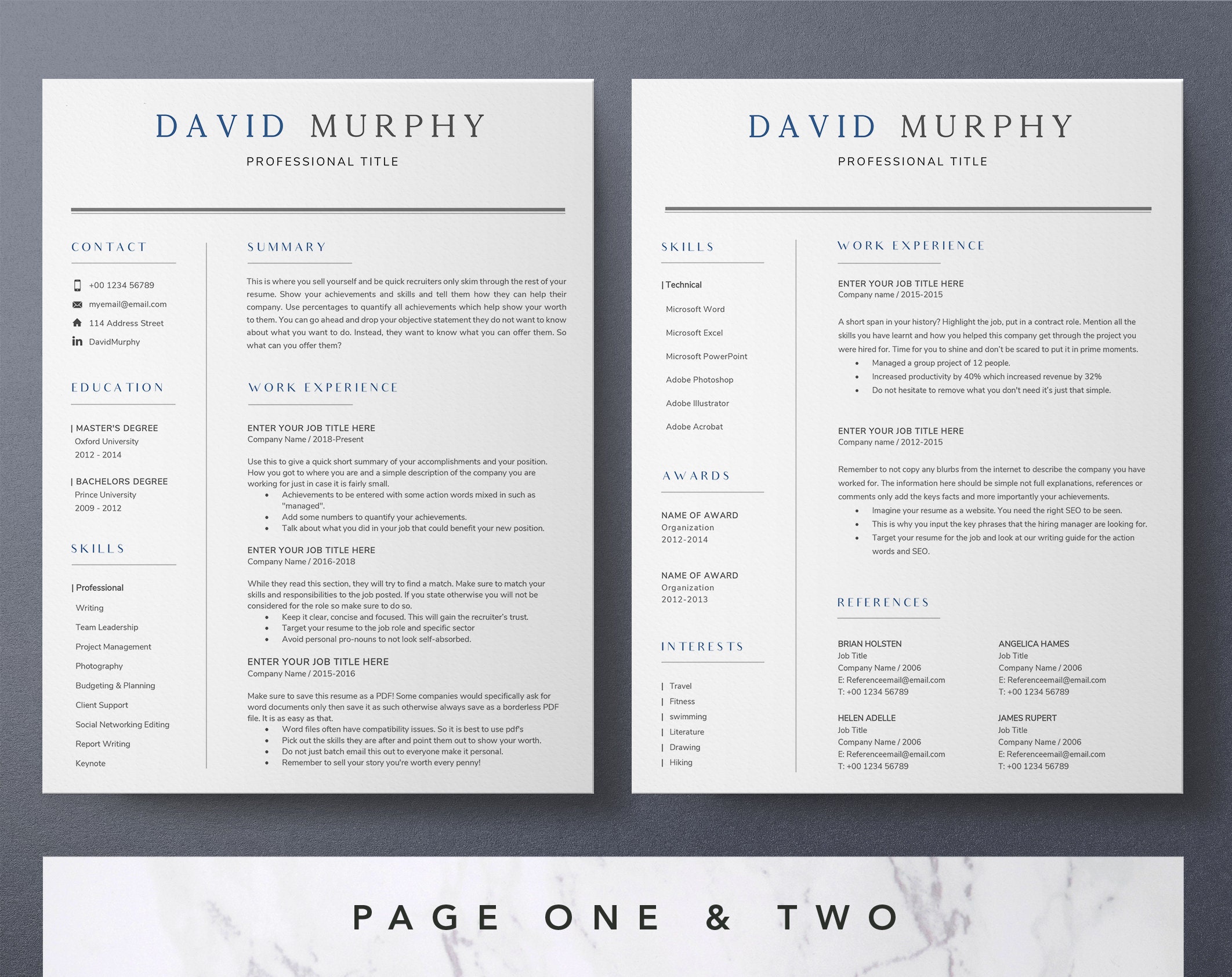 Resume Template Word, Photo Resume CV, 1 Page Resume, Digital ...