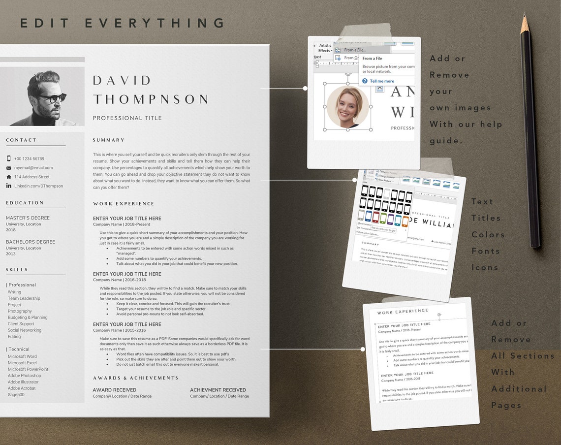 Modern Men Resume Template 2 Pages CV Template Cover Letter - Etsy Canada