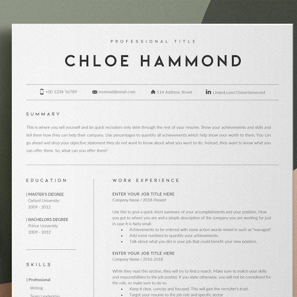 CV Resume Template With Photo, Paper Stationery, CV Template, Modern ...