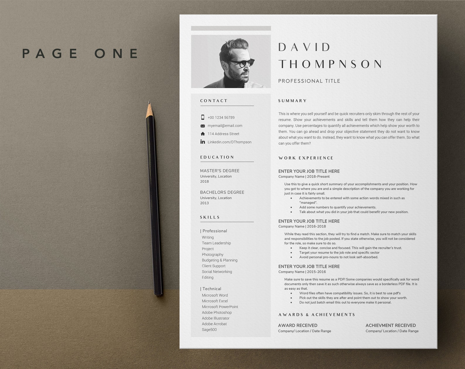 Modern Men Resume Template 2 Pages, CV Template, Cover Letter, Instant ...