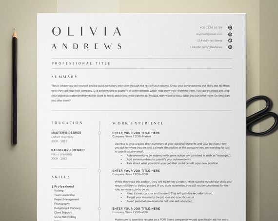 Cv Template Resume Templates Professional and C Level Resume | Etsy
