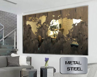 Multi Panel Art World Map Gold - Etsy