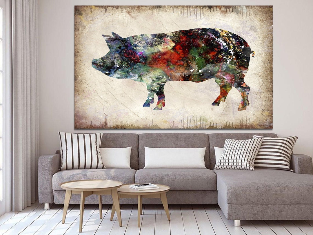 Pig Canvas Art Farmhouse Wall Decor Pig Painting Pig Wall Art Fine Art ...