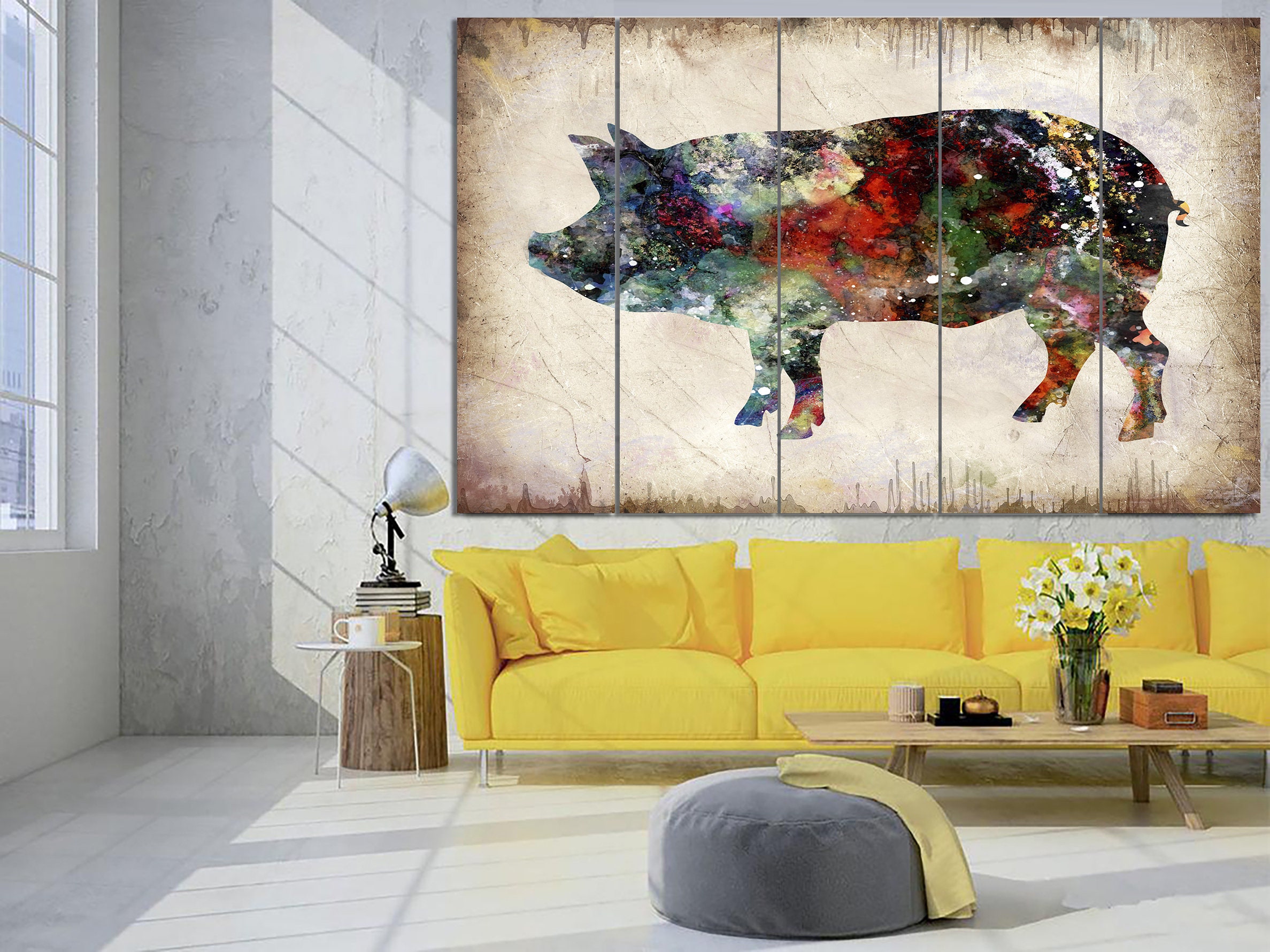 Pig Canvas Art Farmhouse Wall Decor Pig Painting Pig Wall Art - Etsy
