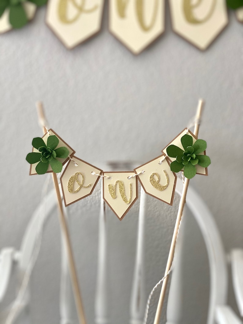 Succulent Cake Banner Greenery Decor First Birthday Garden - Etsy