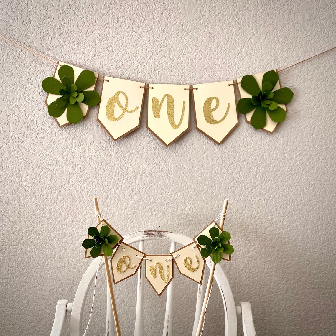 Succulent Cake Banner Greenery Decor First Birthday Garden - Etsy