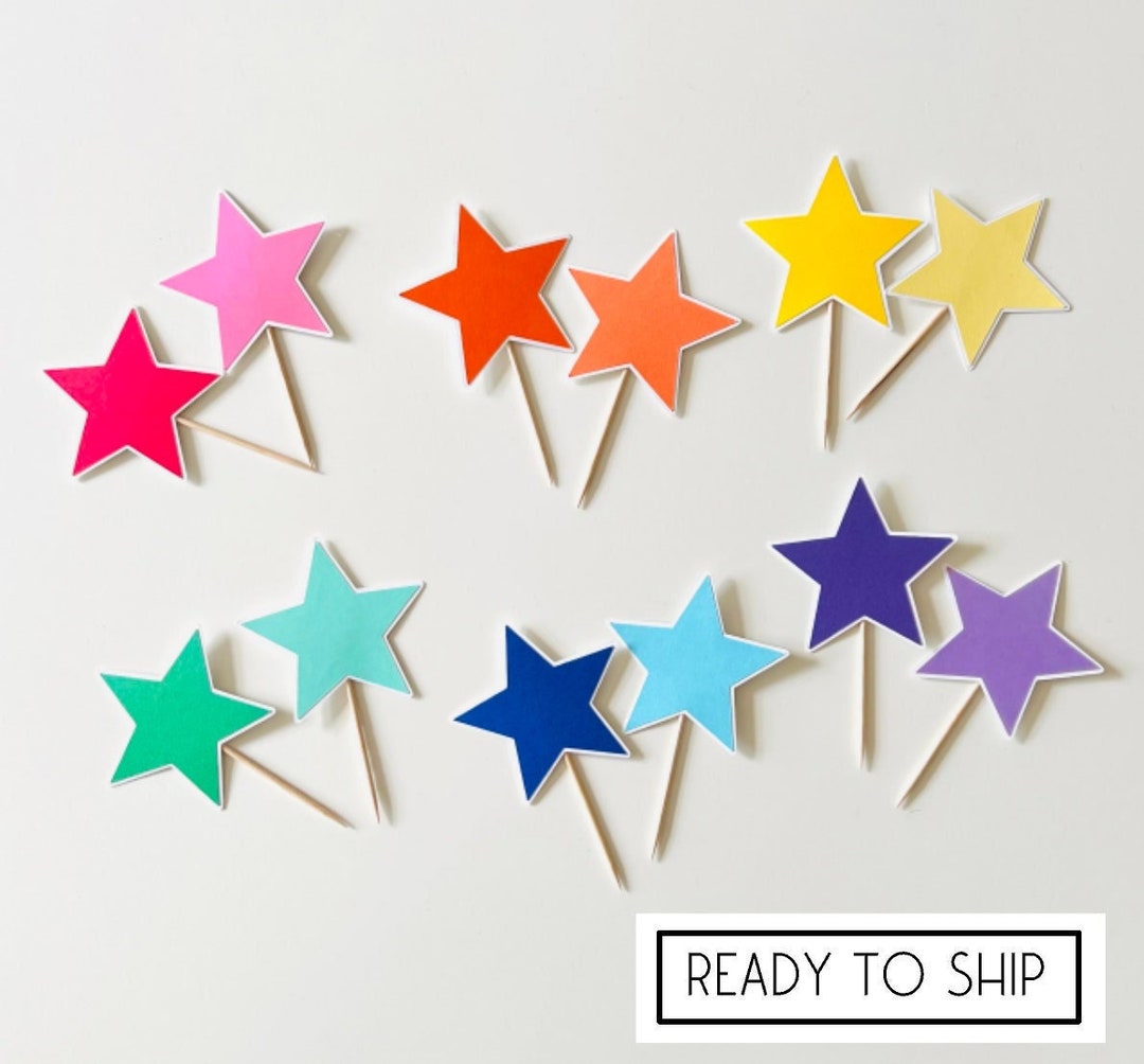 Rainbow Star Cupcake Toppers - Set of 13 - Ready to Ship - Etsy