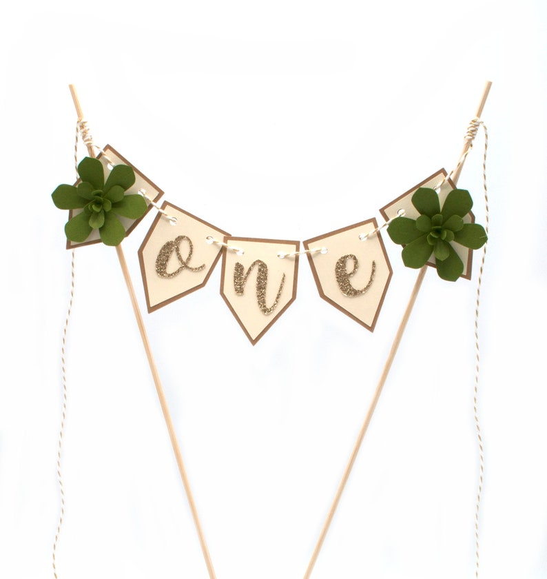 Succulent Cake Banner Greenery Decor First Birthday Garden - Etsy