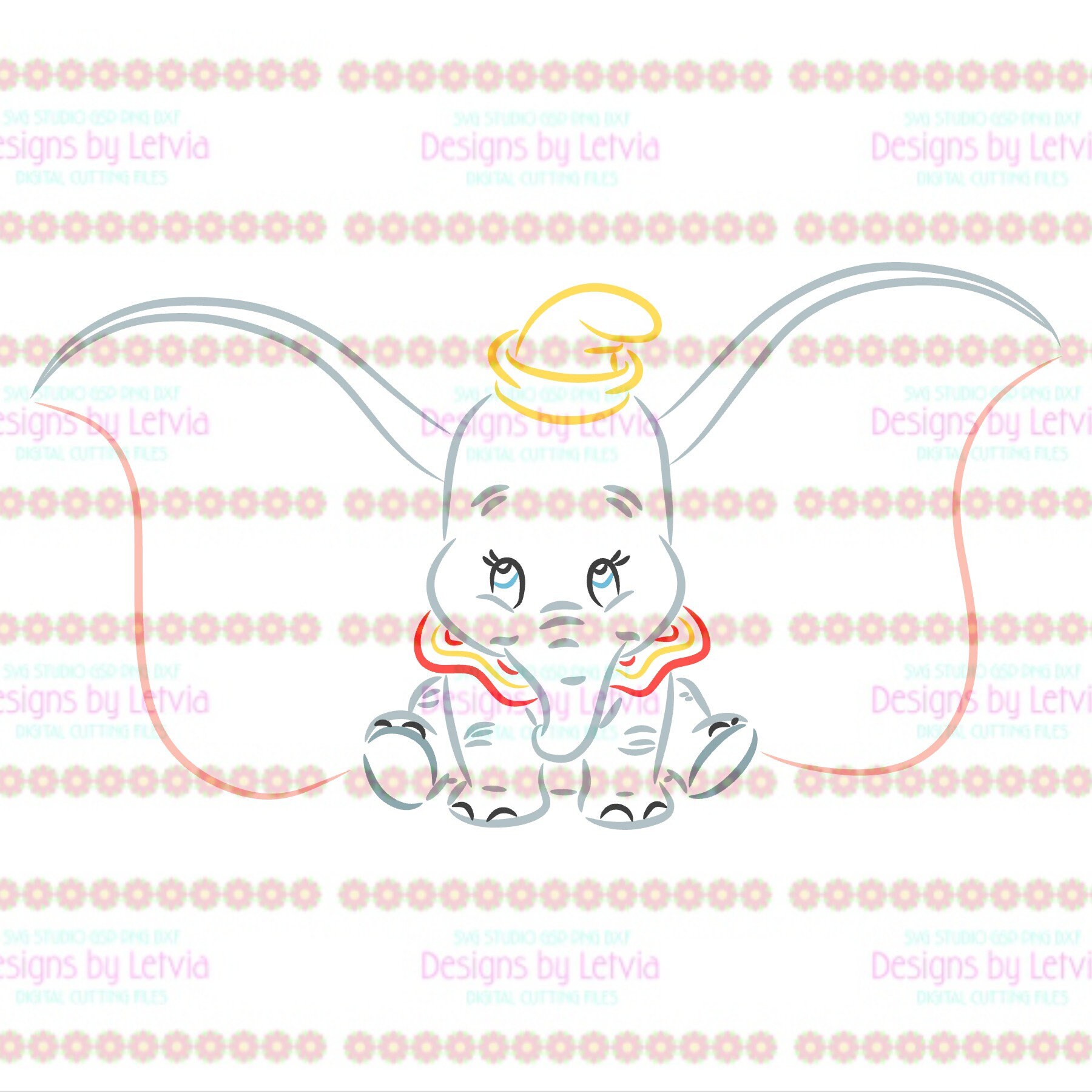 Dumbo Outline Layered SVG Digital Cut File - Etsy Australia