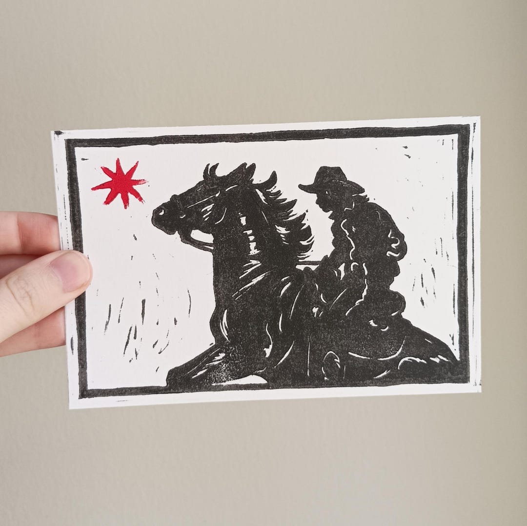 Cowboy - Linocut Block Printing - Etsy