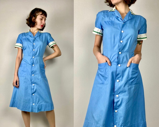 1970s/1980s Light Blue Workwear Uniform Dress | Size Medium - Etsy