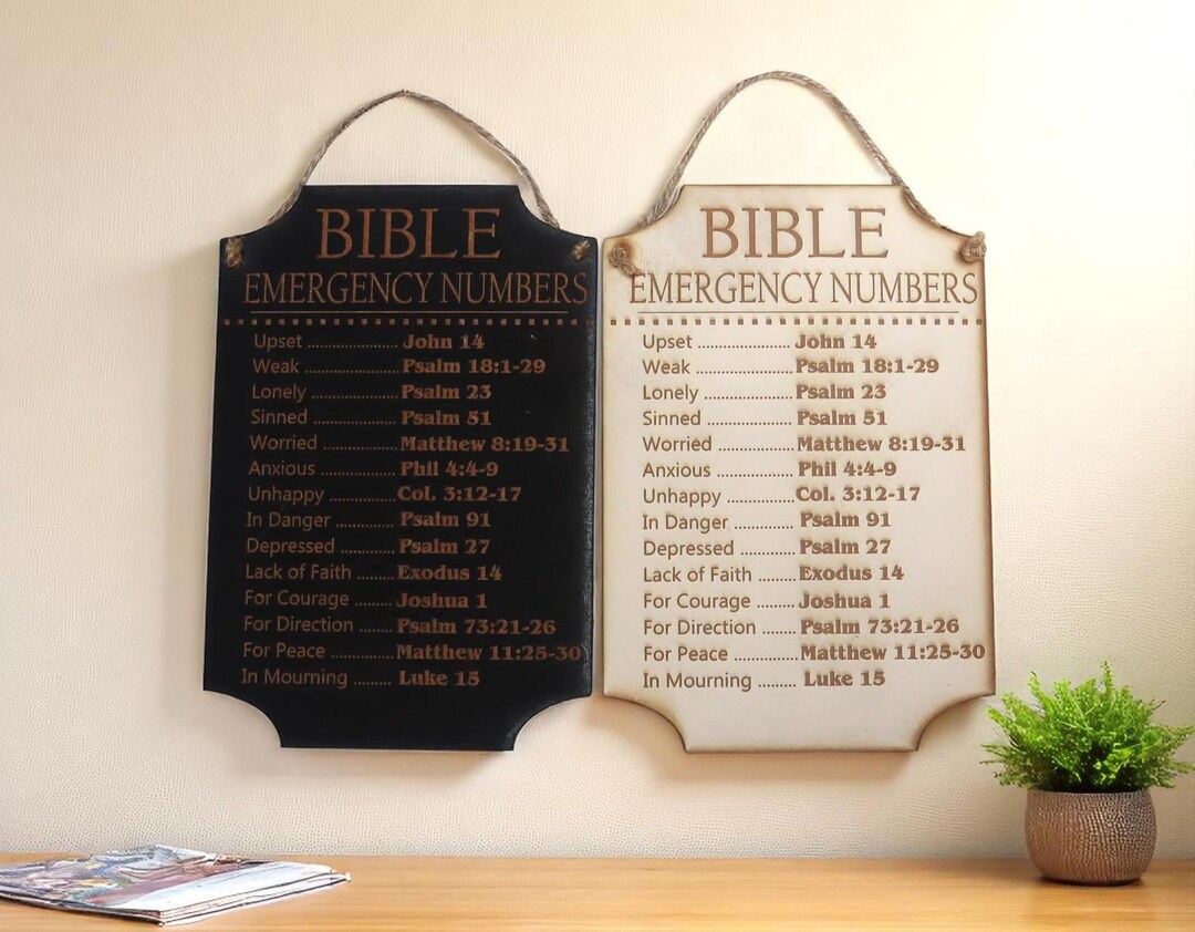 Bible Emergency Numbers - Laser Engraved Wooden MDF Plaque - Christian ...