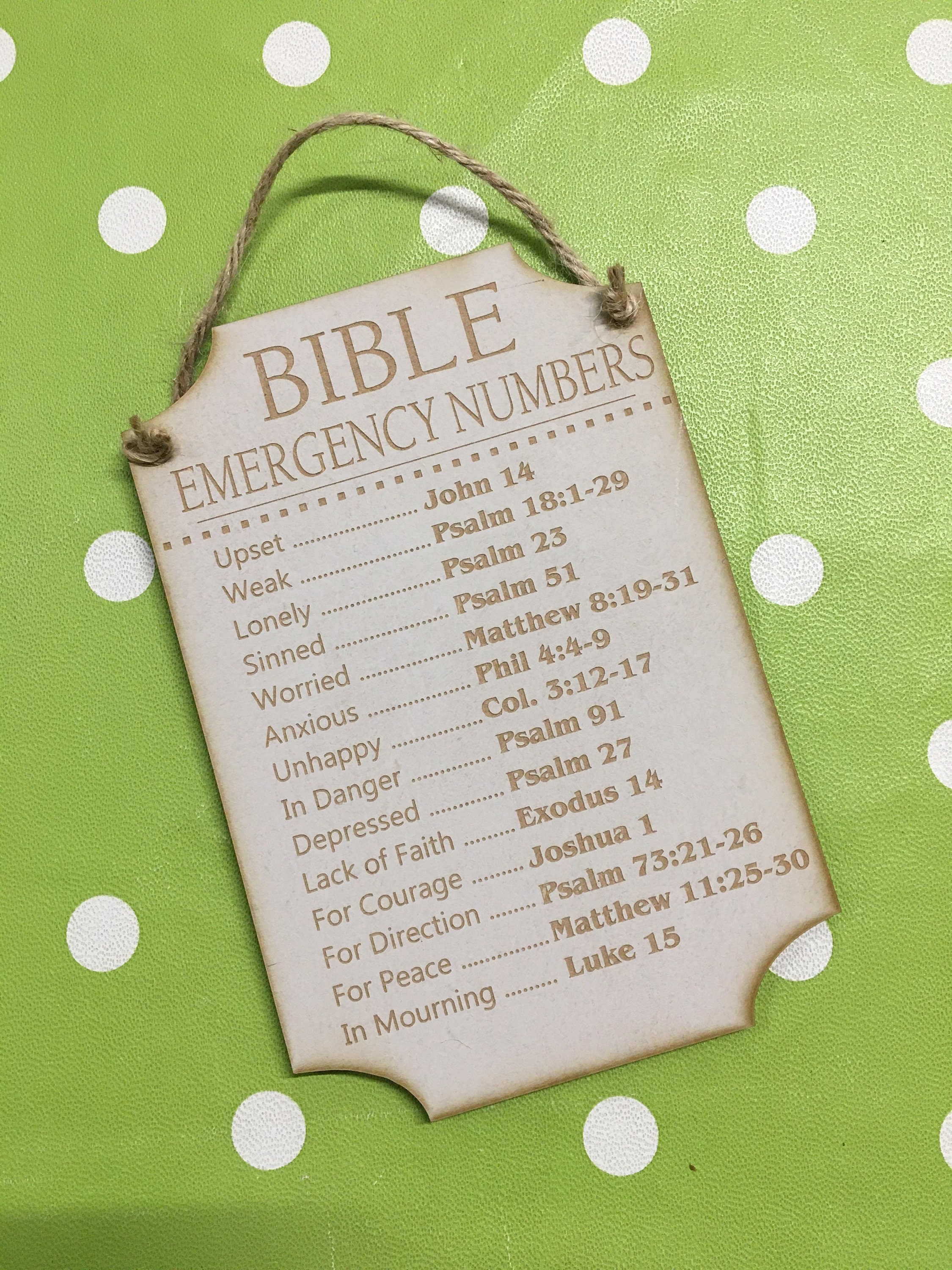 Bible Emergency Numbers Laser Engraved Wooden MDF Plaque Christian ...