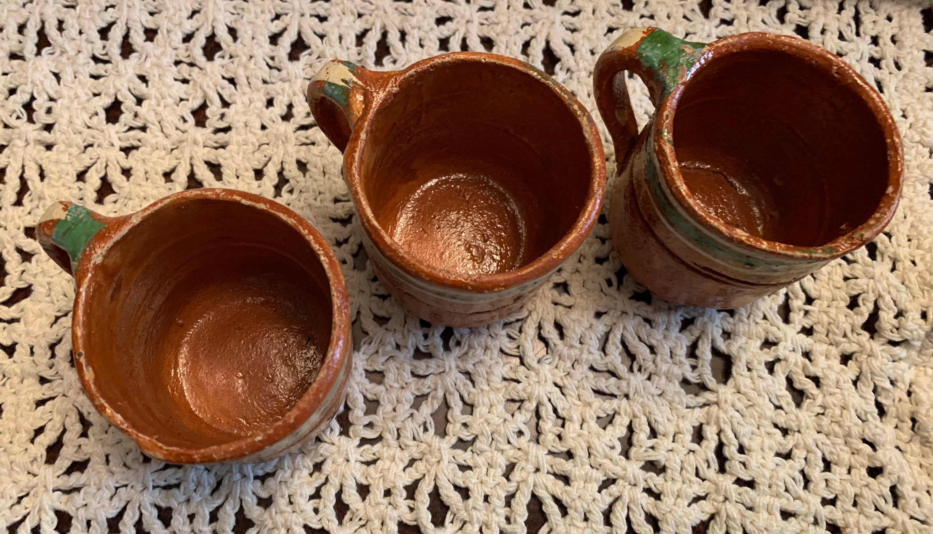 Redware Mugs Green Slip Yellow Slip Decoration Red Clay Set of 3 - Etsy