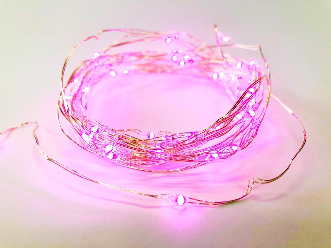 Pretty pink fairy lights string 5m battery silver copper | Etsy
