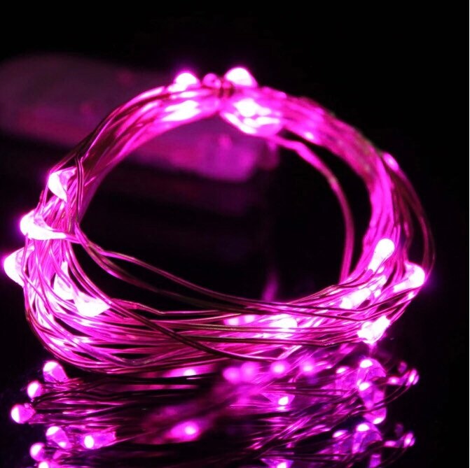 Pretty pink fairy lights string 5m battery silver copper | Etsy