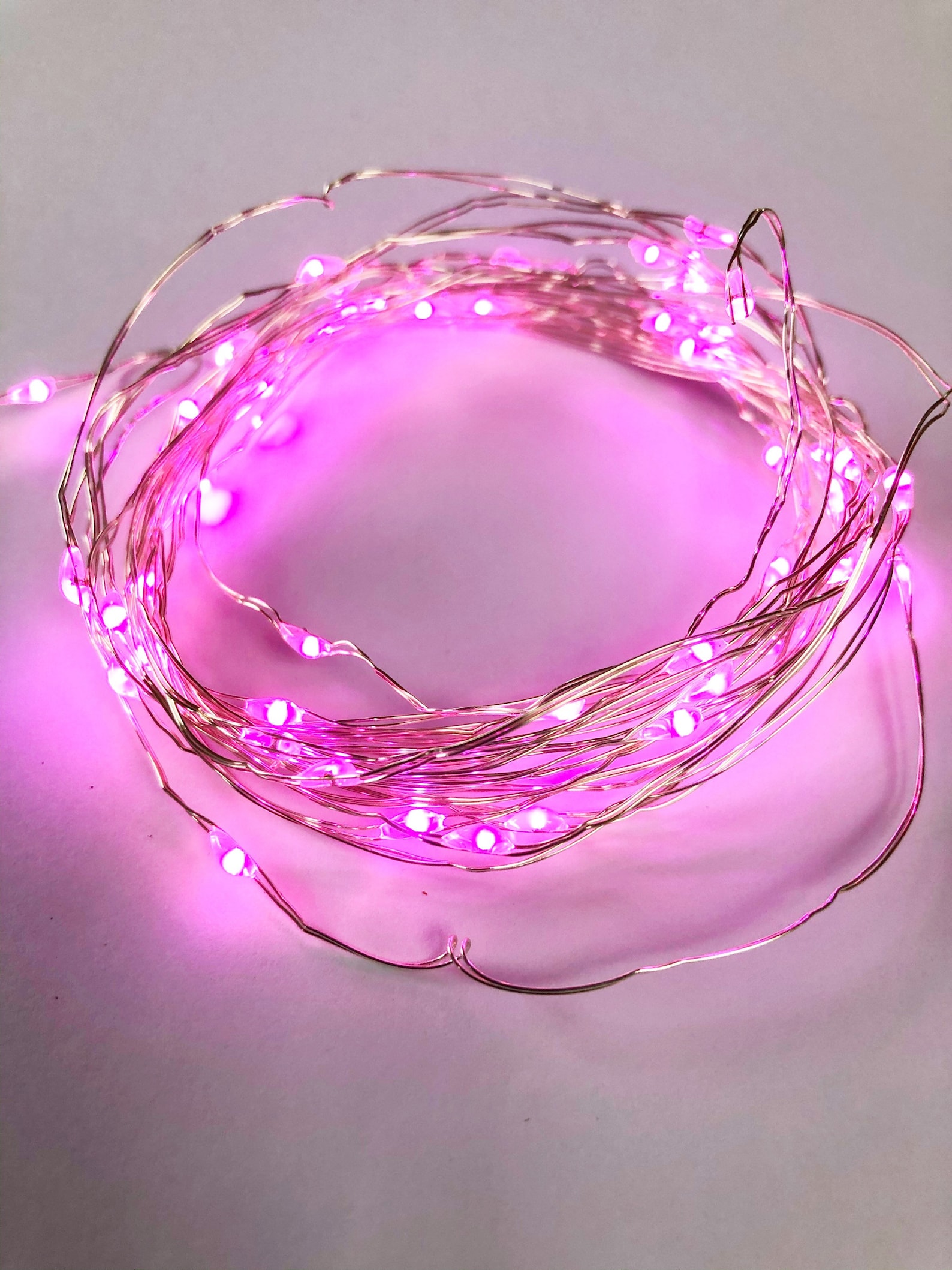 Pretty pink fairy lights string 5m battery silver copper | Etsy