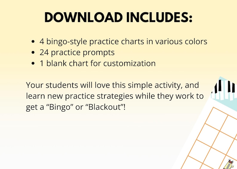Piano Practice Bingo | Take-home Practice Charts - Etsy