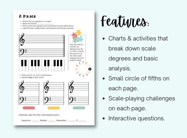 Scale Degrees & Primary Chords Worksheets - Etsy