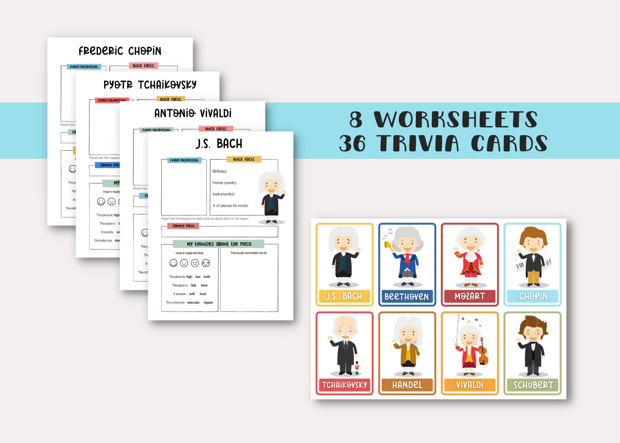 Composer BUNDLE trivia Cards & Worksheets - Etsy