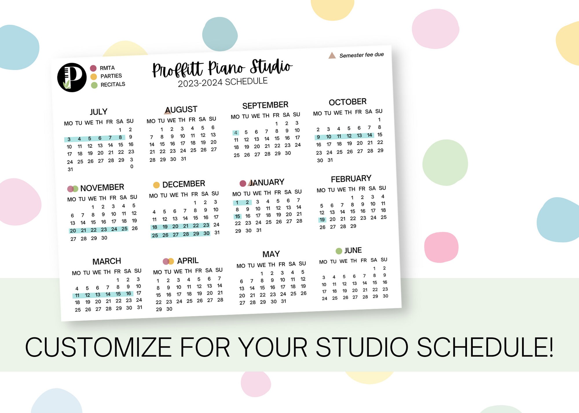 Studio Calendar Template for Music Teachers & Parents - Etsy