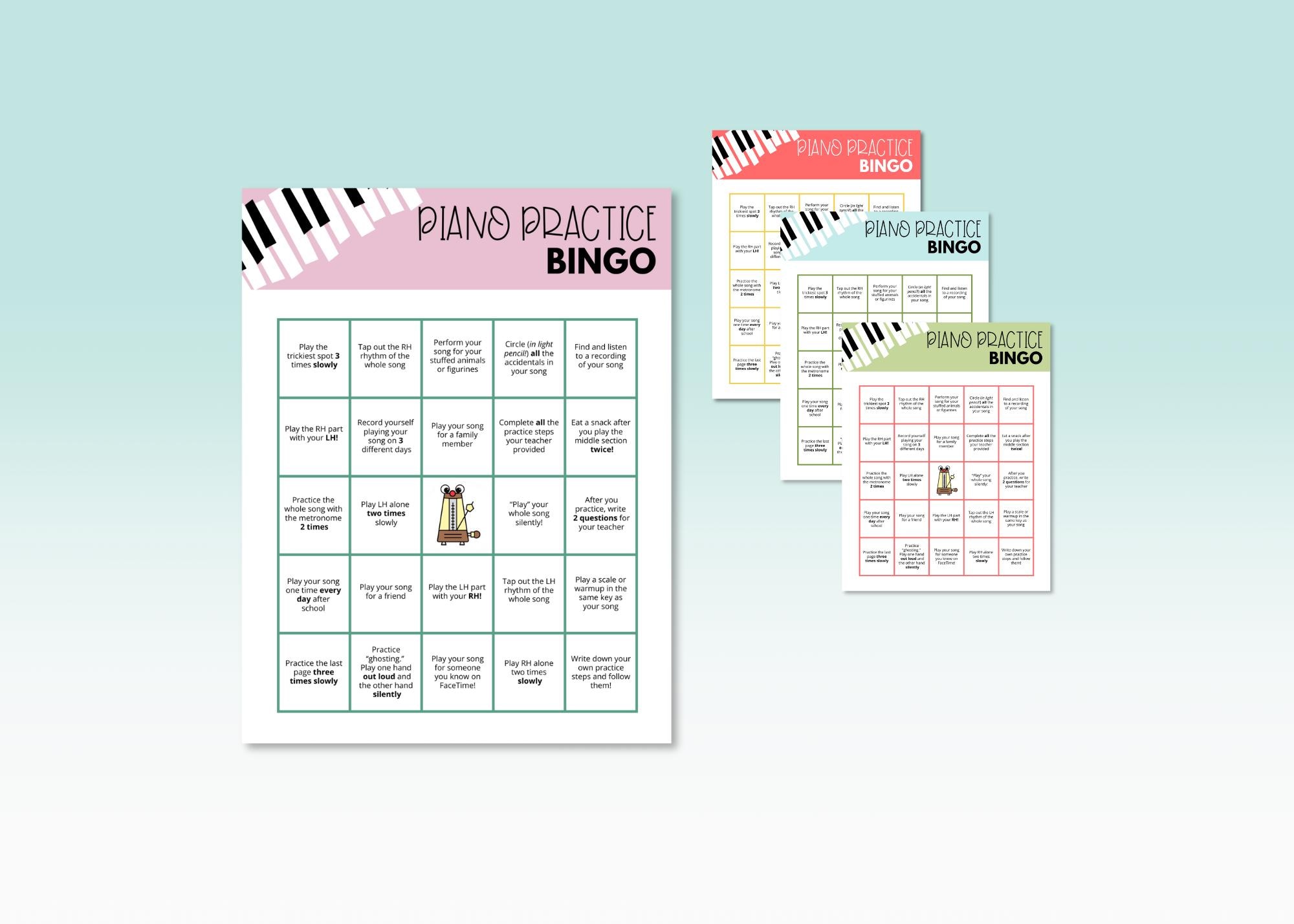 Piano Practice Bingo | Take-home Practice Charts - Etsy