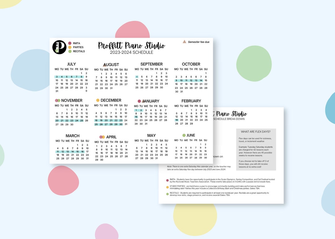 Studio Calendar Template for Music Teachers & Parents - Etsy