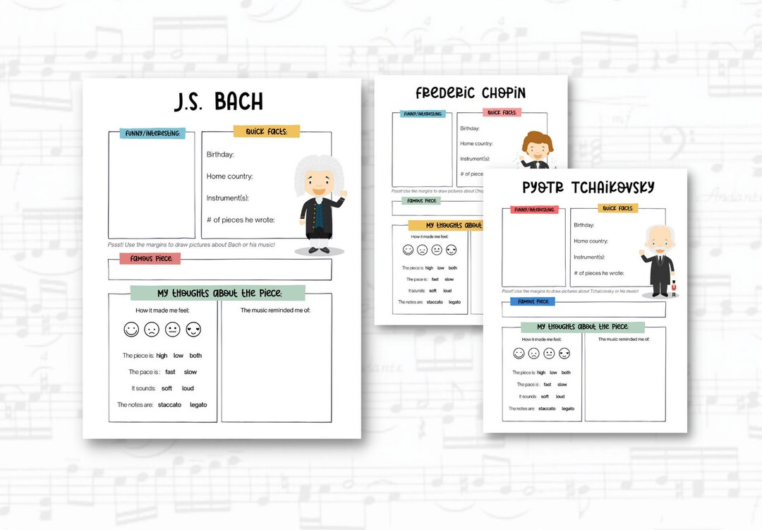 Composer Worksheets [set of 8] - Etsy