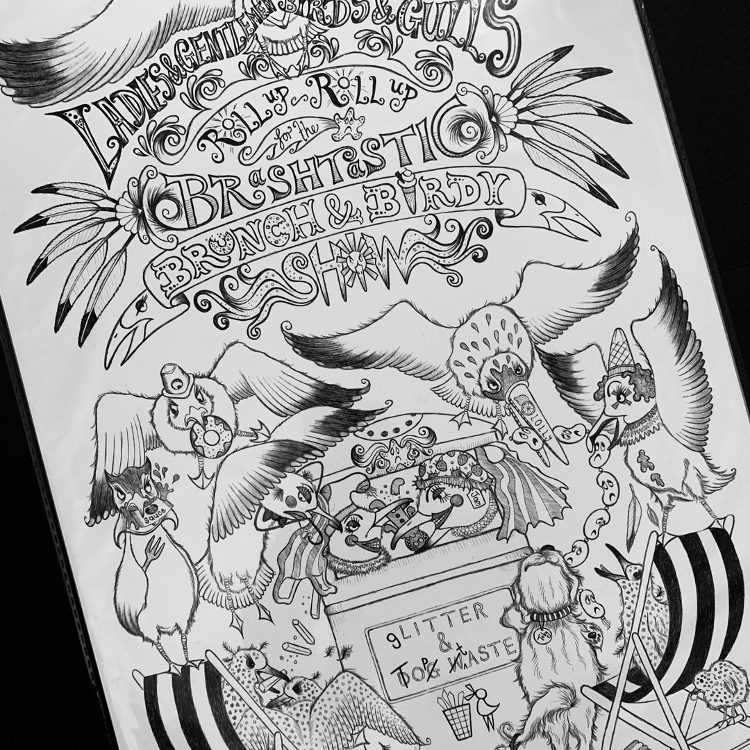 Seagull Print, Illustration, Punch and Judy Show, Love/hate, Valentine ...