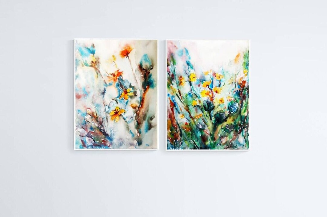 Field Flowers Diptych Set of 2 Wall Art Prints or Canvases - Etsy