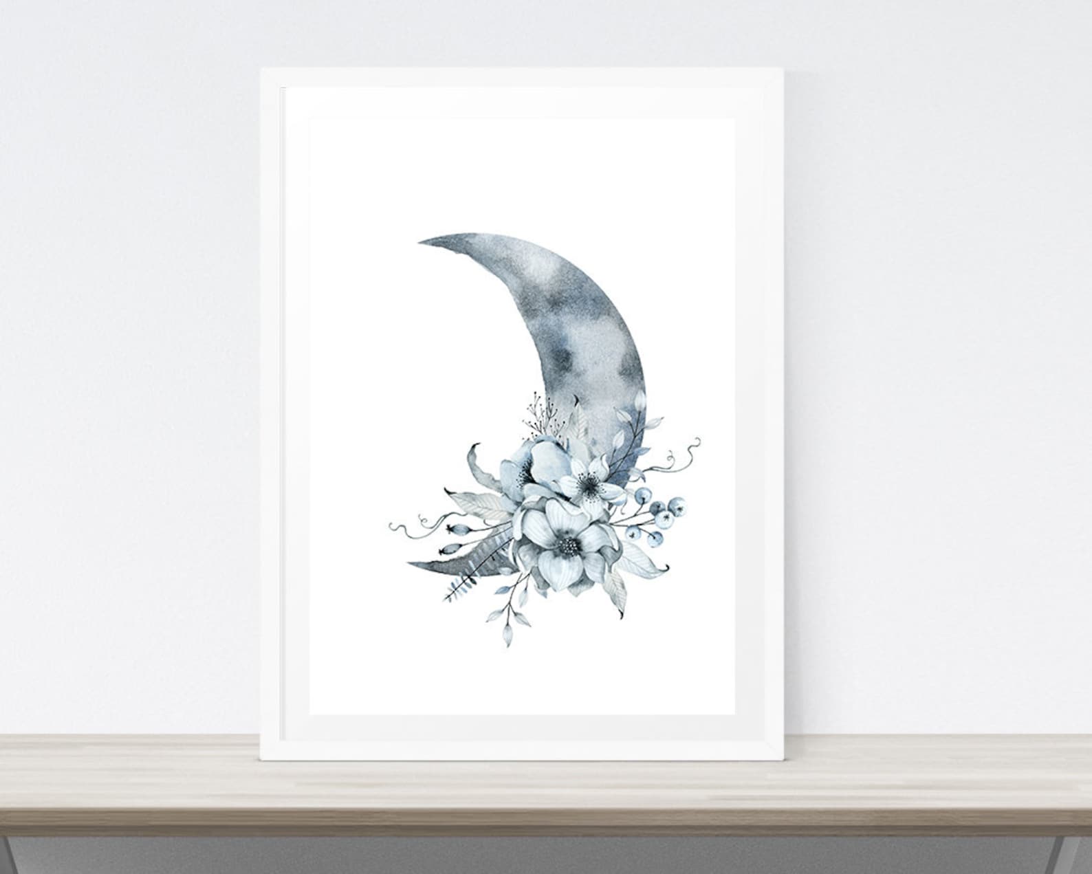 Moon Print Set Moon Phases Print Set of Three Floral Moon - Etsy