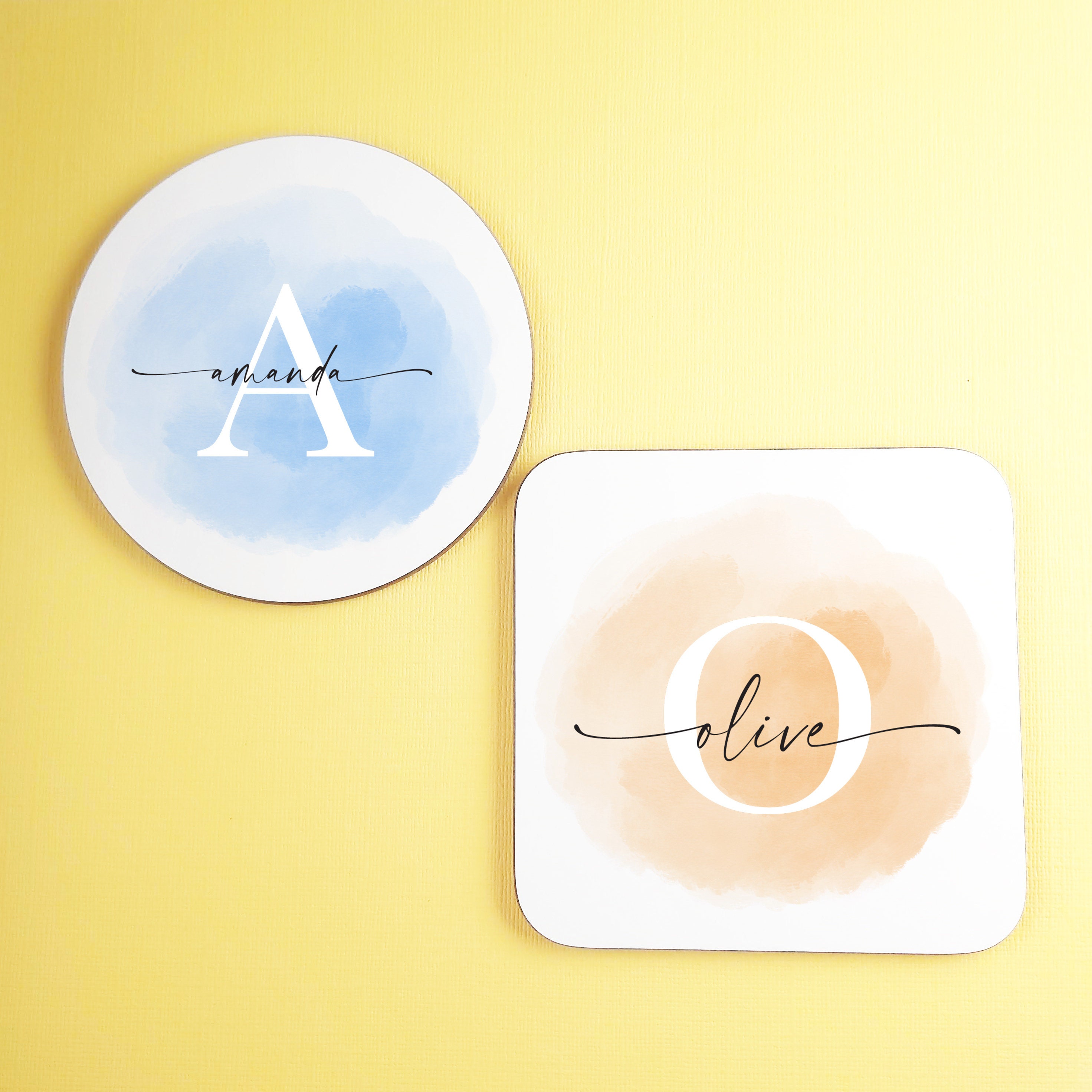 Personalised Coaster with Initial Name and Watercolour - Etsy 日本