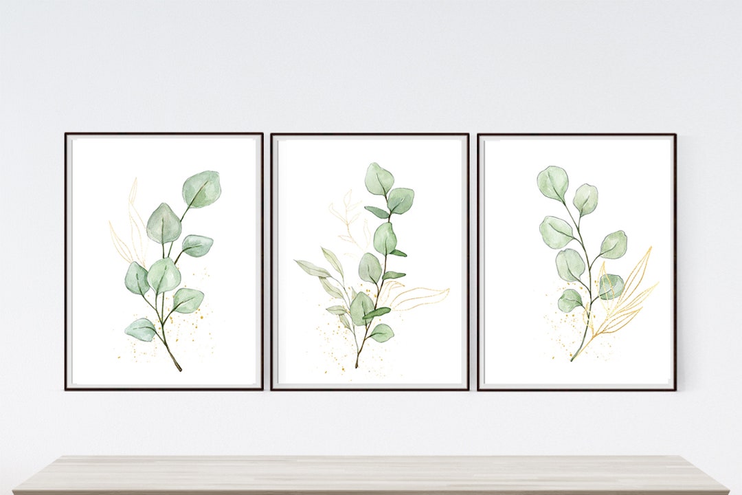 Eucalyptus Print, Botanical Home Decor, Green and Gold Eucalyptus ...
