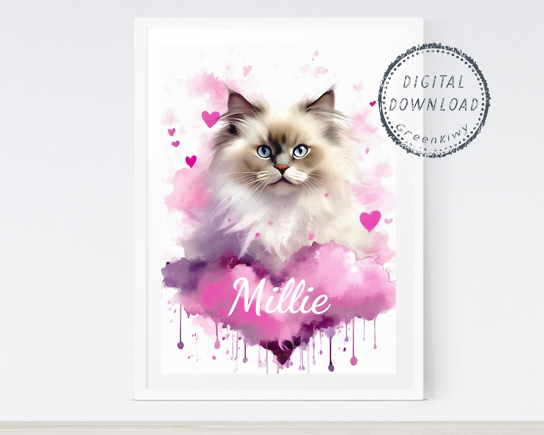 Ragdoll Printable Art, Personalized Ragdoll Cat Printable Portrait ...