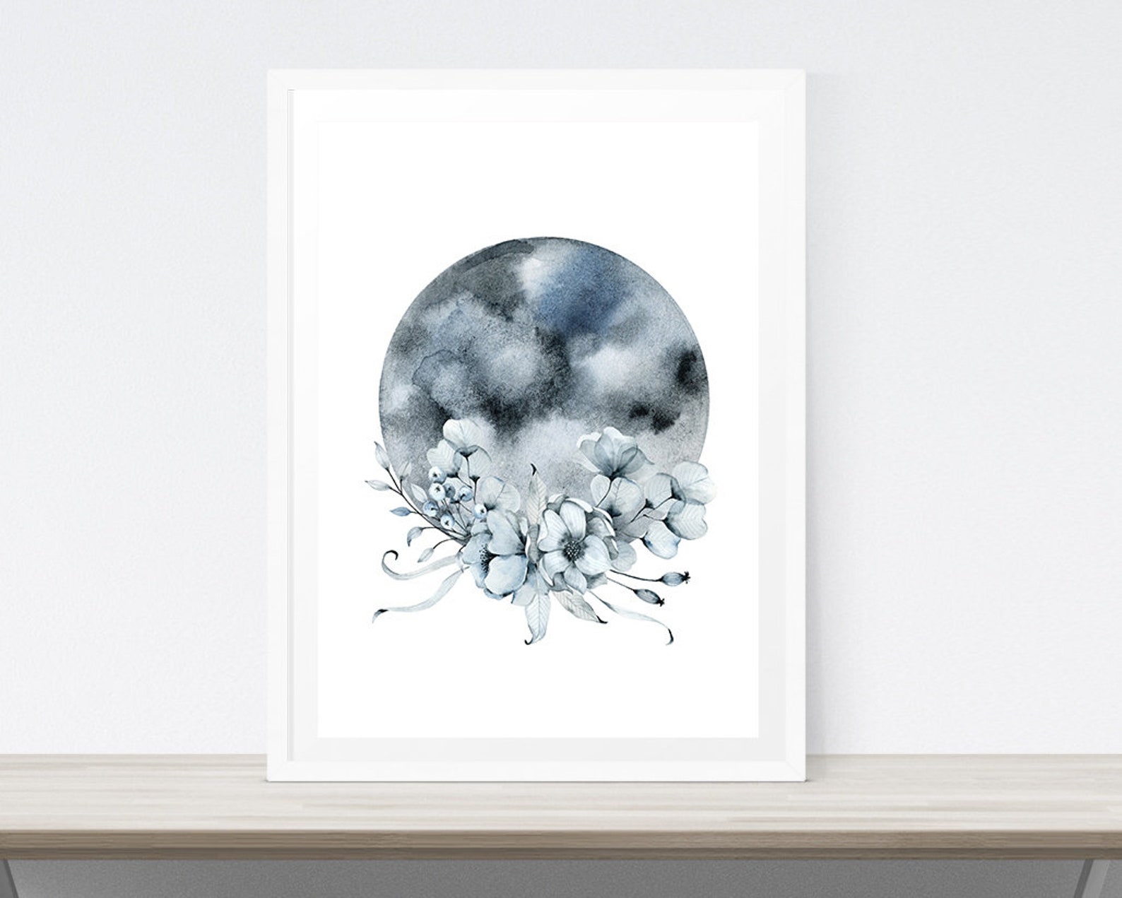 Moon Print Set Moon Phases Print Set of Three Floral Moon - Etsy