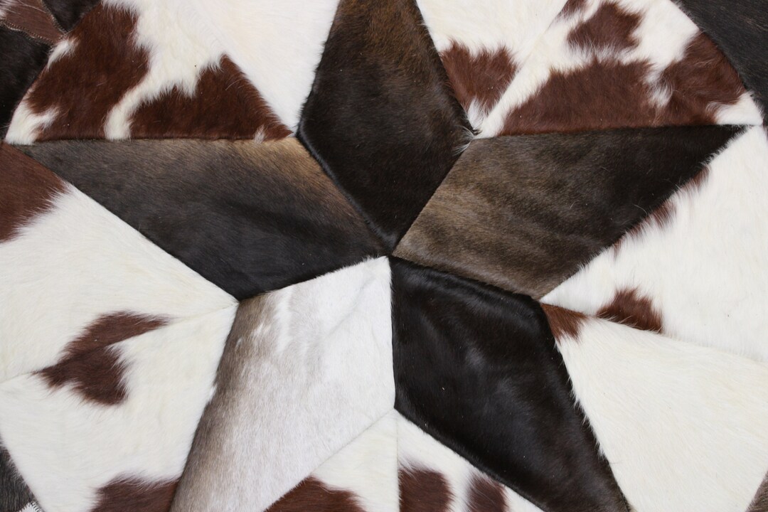 Round Patchwork Star Cowhide Rug Size 40 Inches - Etsy Canada