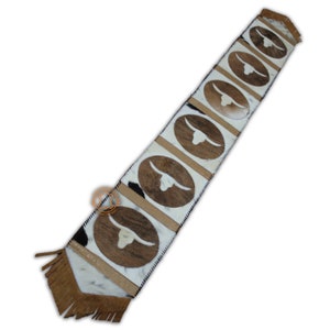 Longhorn Cowhide Table Runner With Sea Life Embossed Gold Leather on ...
