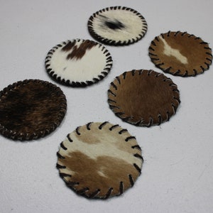 Cowhide Coaster Assorted - Size (4.5 Inches) - Genuine Solid Cowhide ...