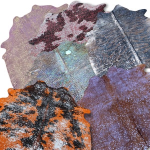 Metallic Acid Washed on Black Dyed Cowhide - Gold XL 7 X 6 Ft - Premium ...