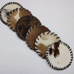 Cowhide Coaster Assorted - Size (4.5 Inches) - Genuine Solid Cowhide ...