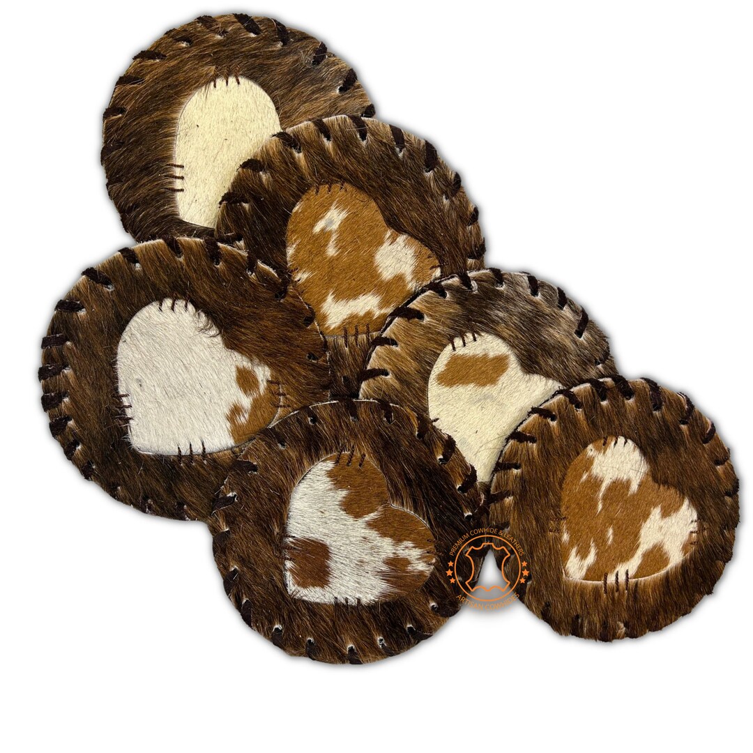 Hearts Cowhide Coaster Assorted Size 4.5 Inches Genuine Cowhide ...